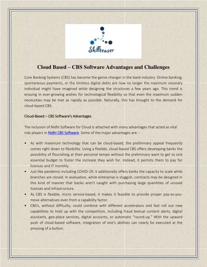 PPT - Cloud Based – CBS Software Advantages and Challenges PowerPoint ...