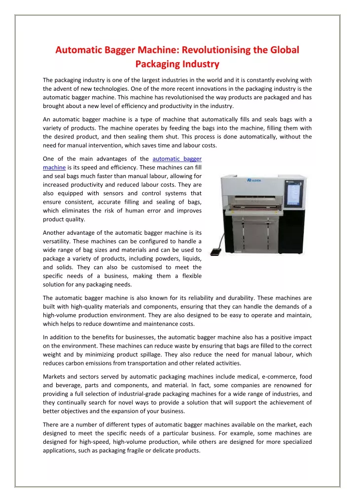 PPT - Automatic Bagger Machine Revolutionising the Global Packaging ...