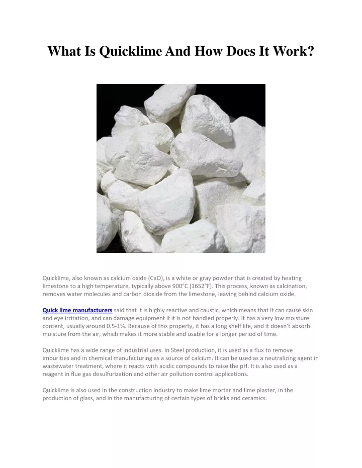PPT - What Is Quicklime And How Does It Work PowerPoint Presentation ...