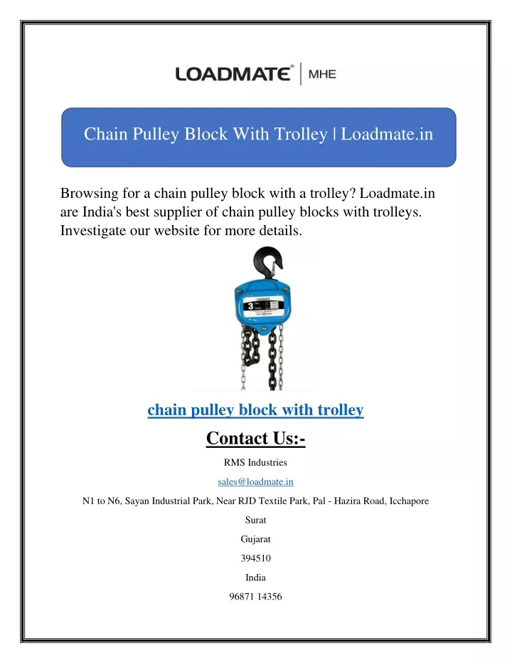 PPT - Heavy Duty Chain Pulley Block | Loadmate.in PowerPoint ...