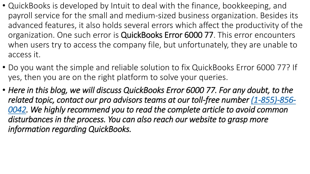 PPT - Best methods to deal with QuickBooks Error 6000 77 PowerPoint ... PPT - Best methods to deal with QuickBooks Error 6000 77 PowerPoint ...