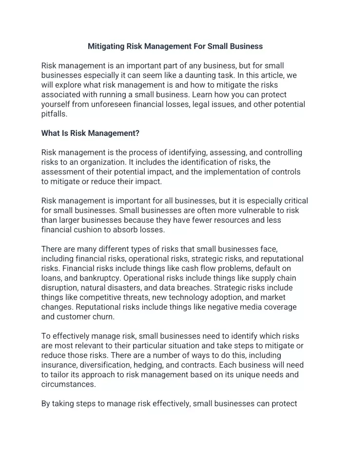 PPT - Mitigating Risk Management For Small Business (1) PowerPoint ...