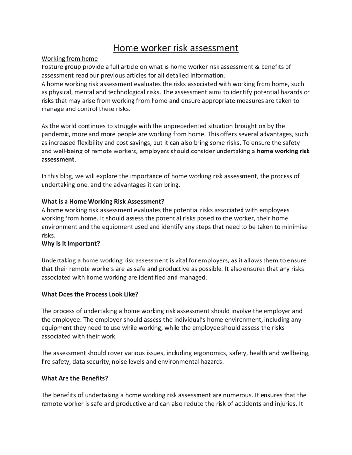 PPT - Home Worker Risk Assessment Form PowerPoint Presentation, free ...