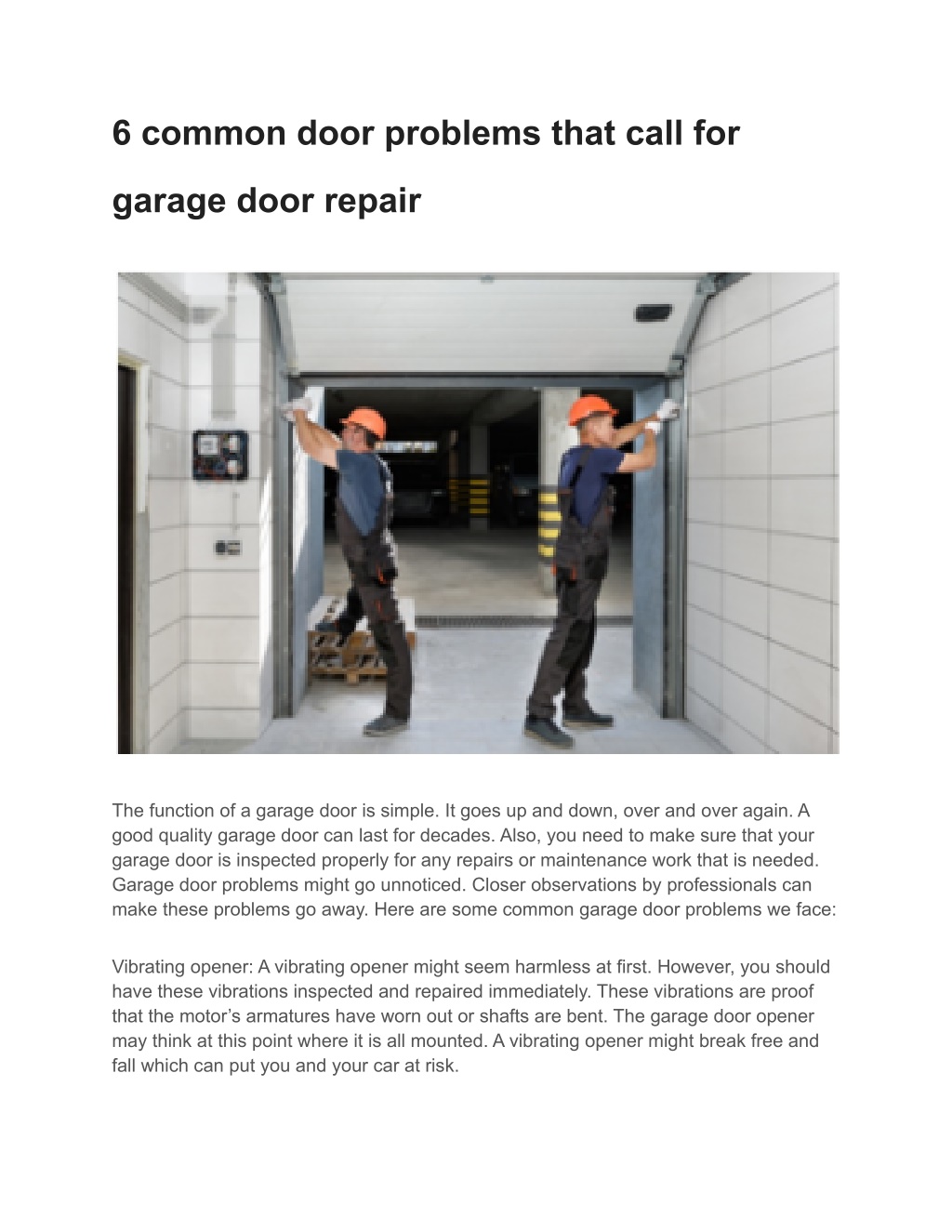 PPT - 6 common door problems that call for garage door repair ...