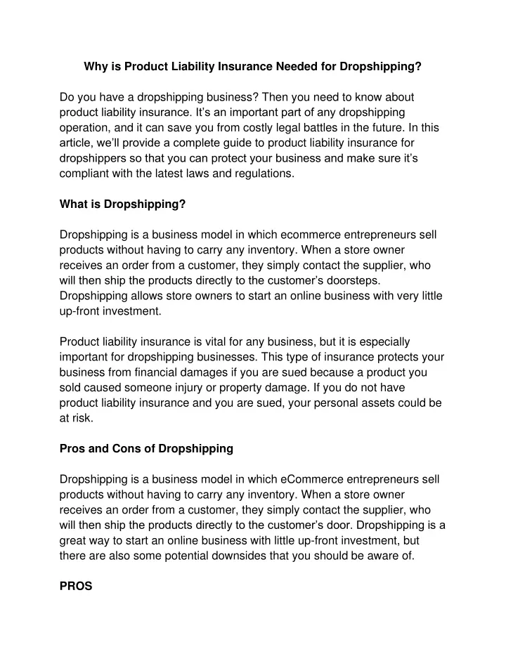 PPT - Why is Product Liability Insurance needed for Dropshipping ...