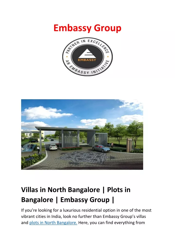 PPT - Villa in Bangalore |Plots in Bangalore | Embassy Group PowerPoint ...