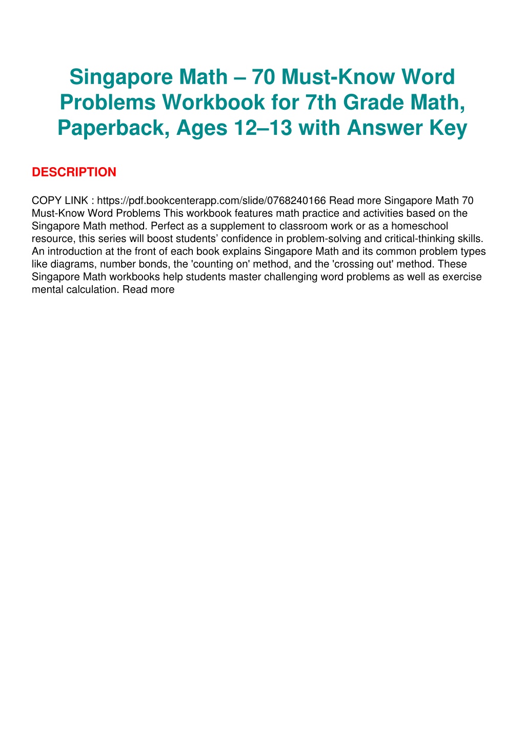 PPT - DOWNLOAD/PDF Singapore Math – 70 Must-Know Word Problems Workbook ...