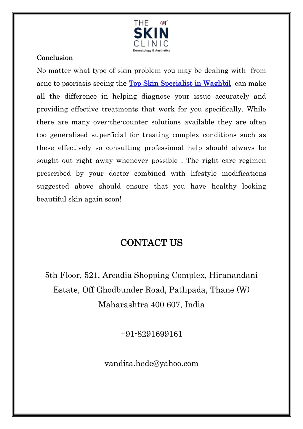 PPT - Top Skin Specialist in Waghbil | Call 91- 8291699161| The Skin ...