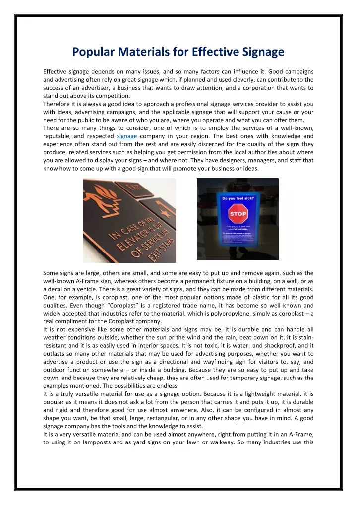 PPT - Popular Materials for Effective Signage PowerPoint Presentation ...