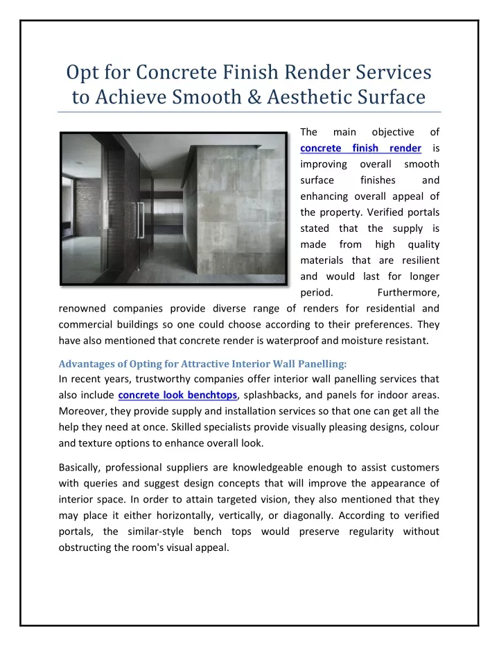 PPT - Opt for Concrete Finish Render Services to Achieve Smooth ...