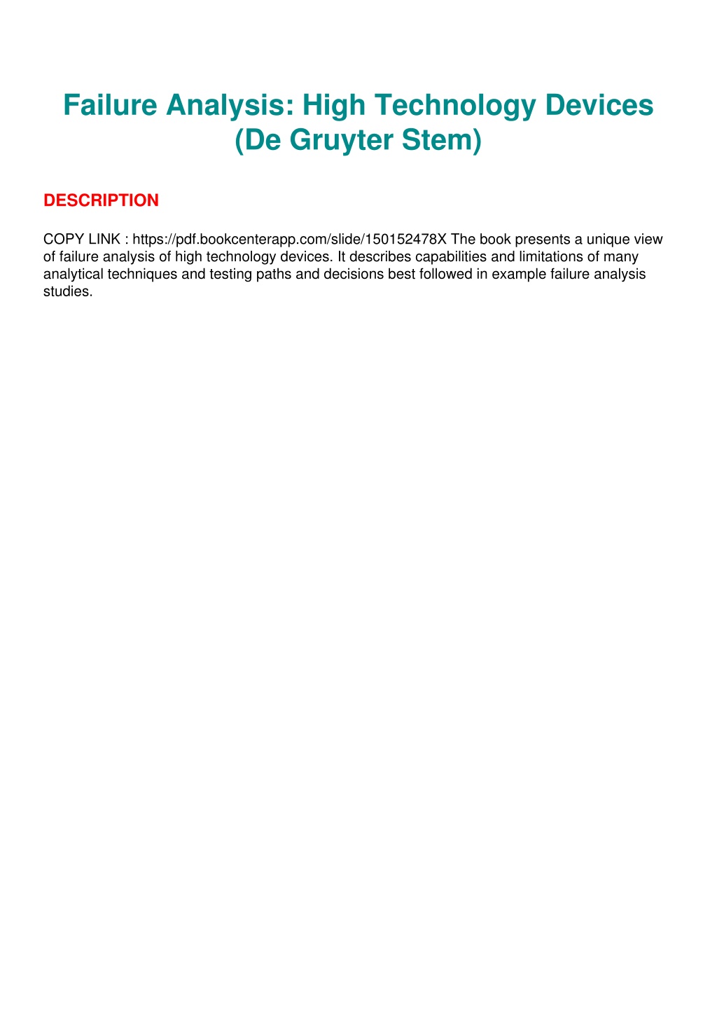 PPT - (PDF/DOWNLOAD) Failure Analysis: High Technology Devices (De ...