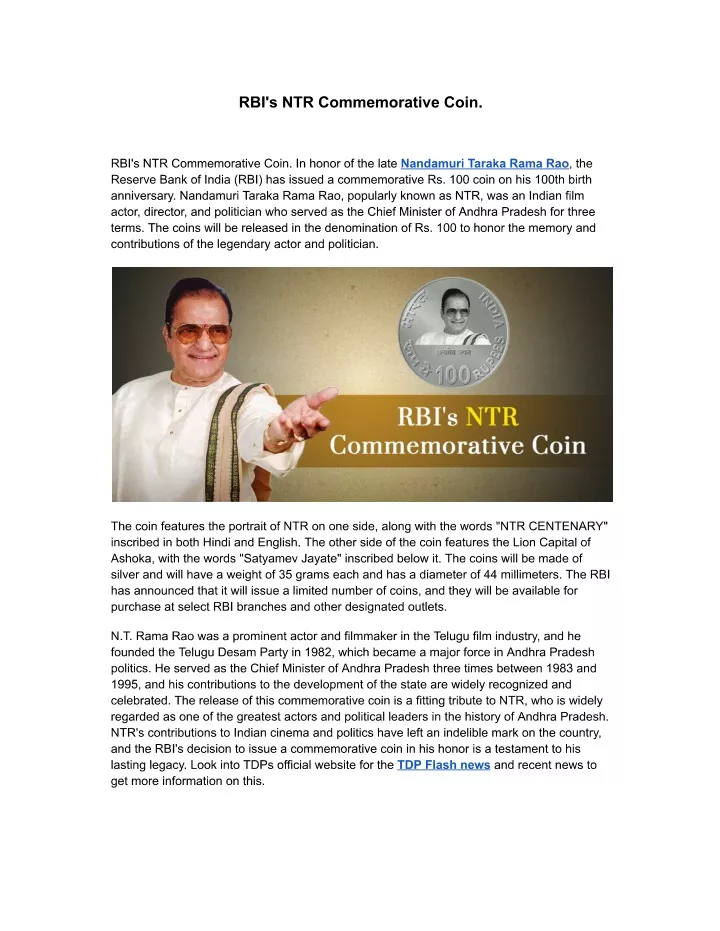 PPT - RBI's NTR Commemorative Coin. PowerPoint Presentation, free ...