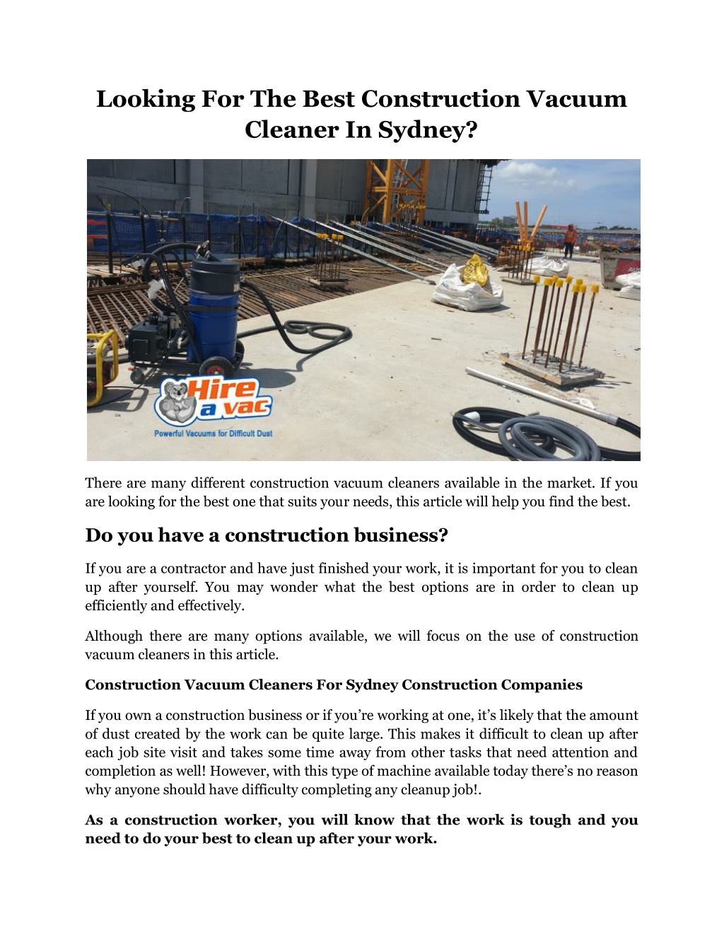 PPT - Looking For The Best Construction Vacuum Cleaner In Sydney ...