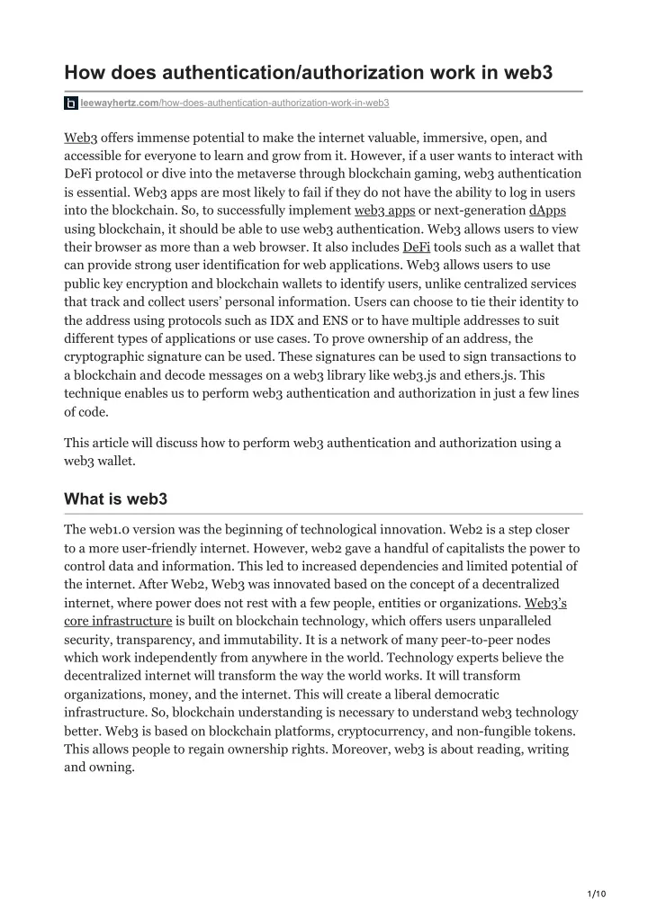 PPT - leewayhertz.com-How does authenticationauthorization work in web3 PowerPoint Presentation ...