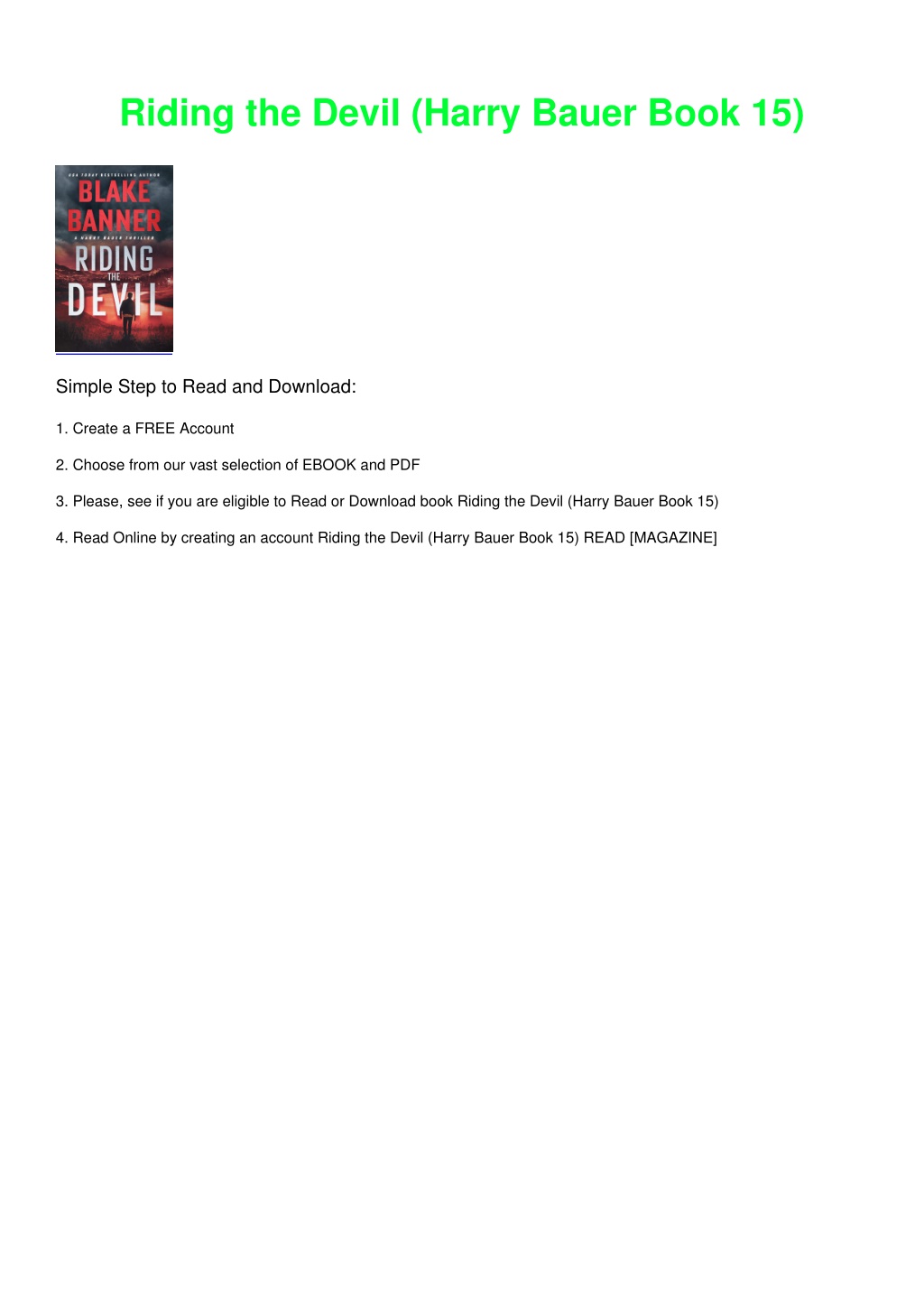 PPT - PDF/BOOK Riding the Devil (Harry Bauer Book 15) PowerPoint Presentation - ID:11989926