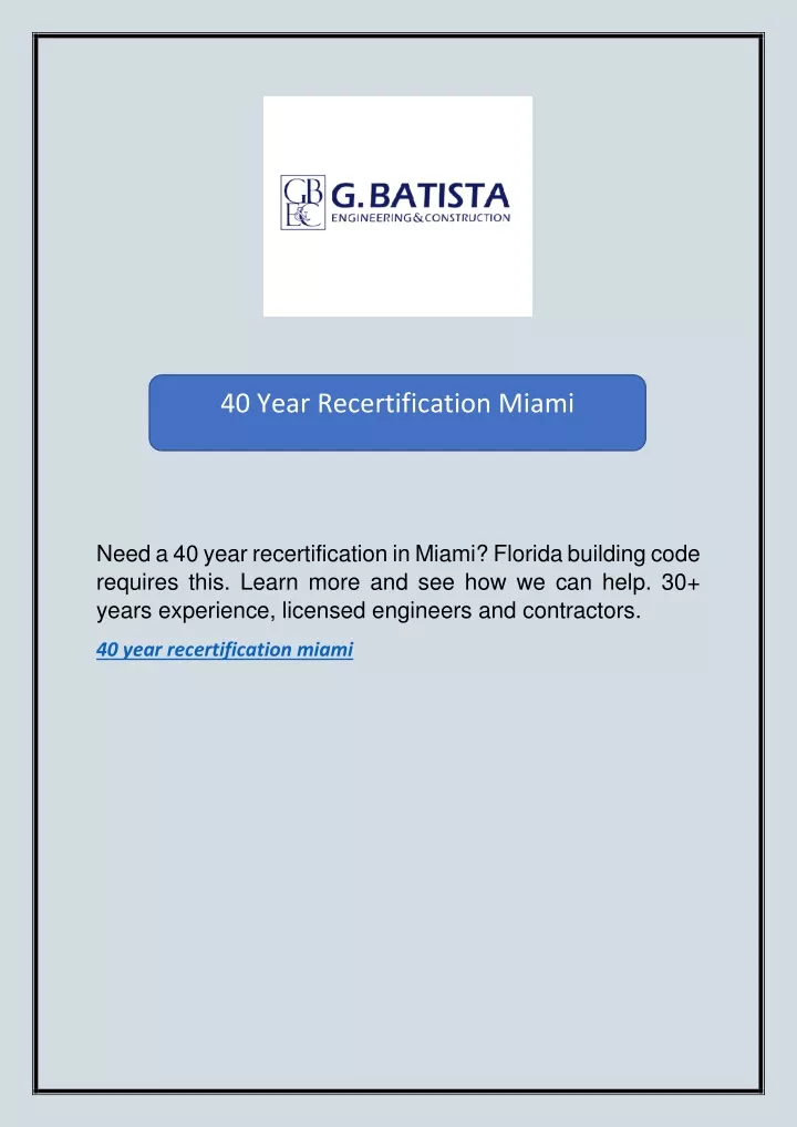 PPT - 40 Year Recertification Miami PowerPoint Presentation, free ...