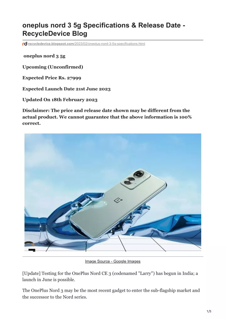 PPT - oneplus nord 3 5g Specifications & Release Date - RecycleDevice ...