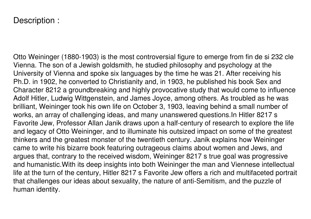 PPT - [EBOOK] DOWNLOAD Hitler's Favorite Jew: The Enigma of Otto ...