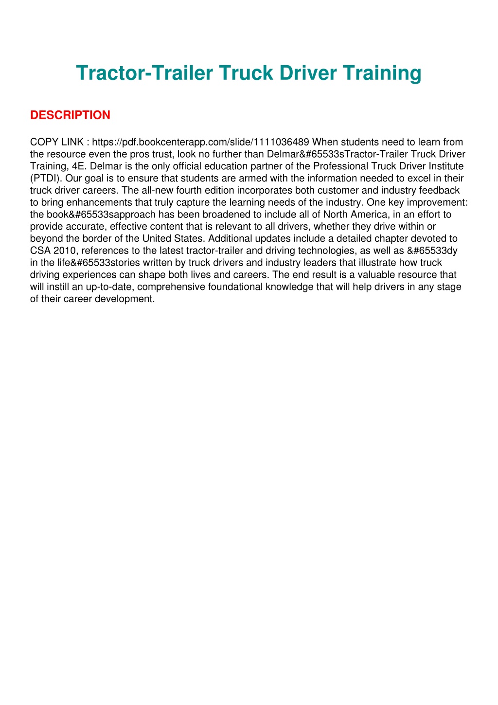 PPT - _PDF_ Tractor-Trailer Truck Driver Training PowerPoint ...