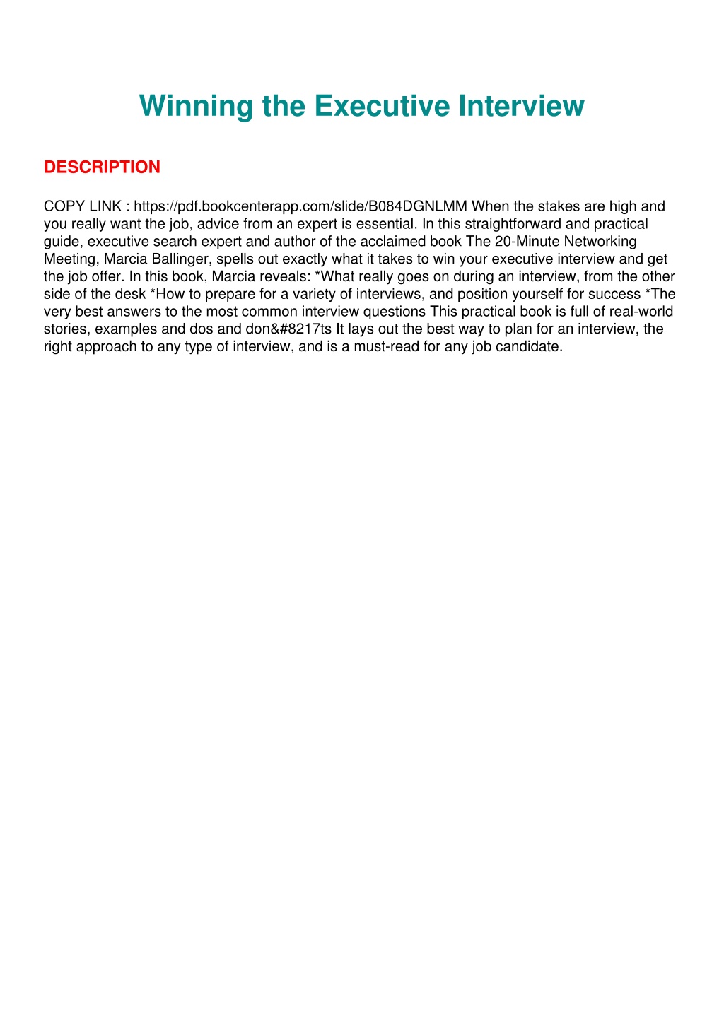 PPT - $PDF$/READ/DOWNLOAD Winning the Executive Interview PowerPoint ...