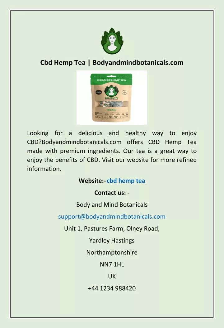 PPT - Cbd Hemp Tea | Bodyandmindbotanicals.com PowerPoint Presentation ...