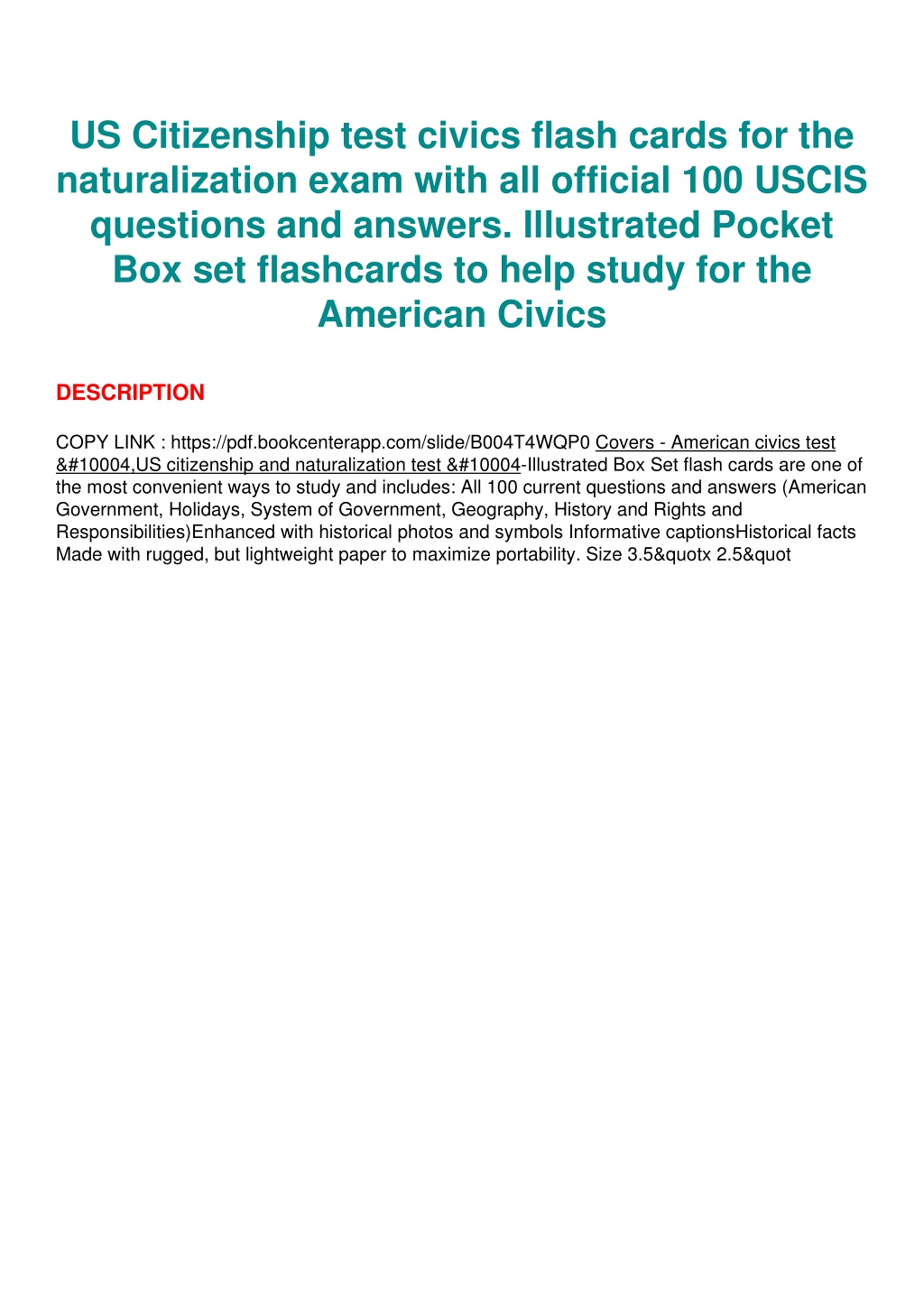 PPT - (PDF/DOWNLOAD) US Citizenship test civics flash cards for the ...