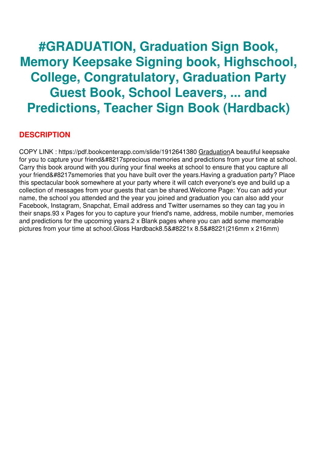 PPT - (PDF/DOWNLOAD) #GRADUATION, Graduation Sign Book, Memory Keepsake ...