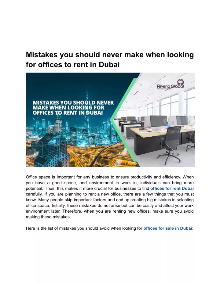 Ppt Mistakes You Should Never Make When Looking For Offices To Rent