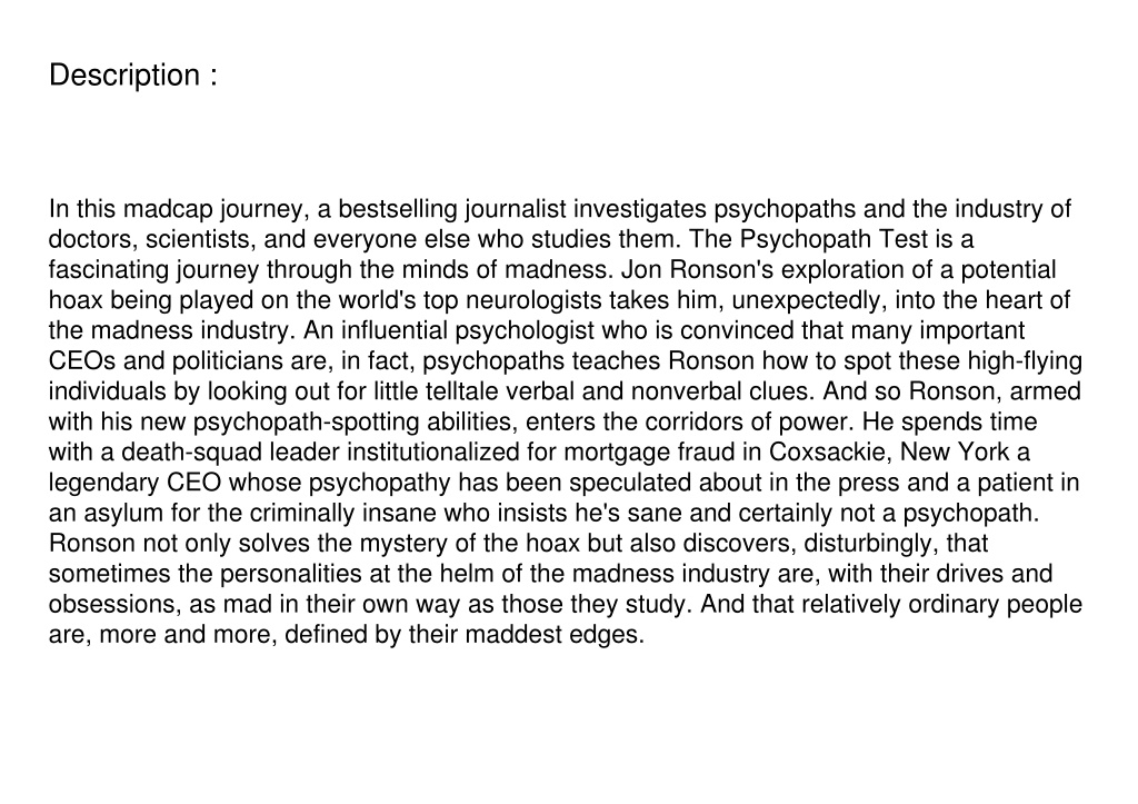 PPT - (pdf)full ‹download› The Psychopath Test: A Journey Through the ...