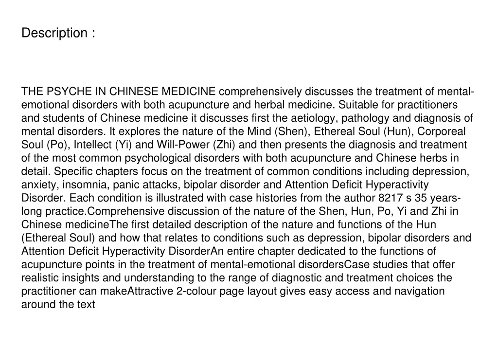 PPT - get [pdf] ‹download› The Psyche in Chinese Medicine: Treatment of ...