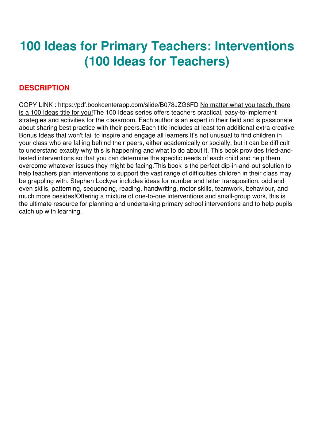 PPT - $PDF$/READ/DOWNLOAD 100 Ideas for Primary Teachers: Interventions ...