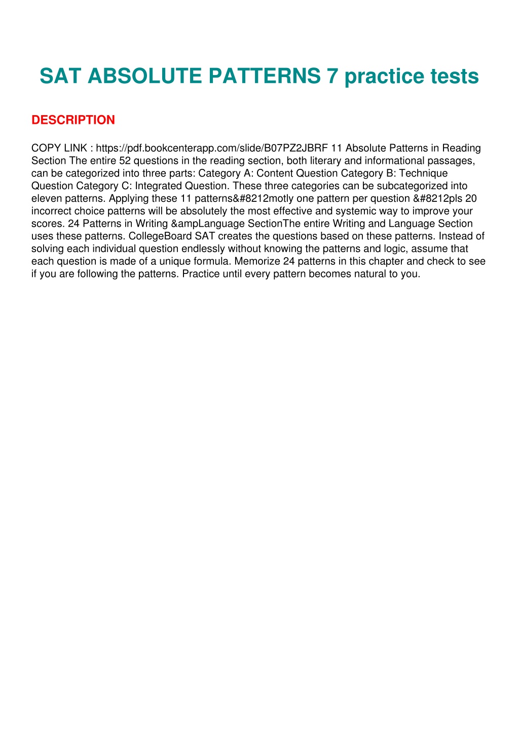 PPT - DOWNLOAD/PDF SAT ABSOLUTE PATTERNS 7 practice tests PowerPoint ...