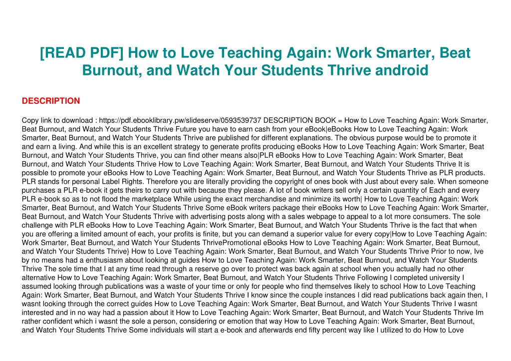 PPT - [READ PDF] How to Love Teaching Again: Work Smarter, Beat Burnout, and Watch You ...