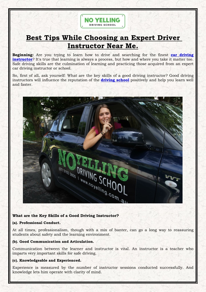PPT - Best Tips While Choosing an Expert Driver Instructor Near Me ...
