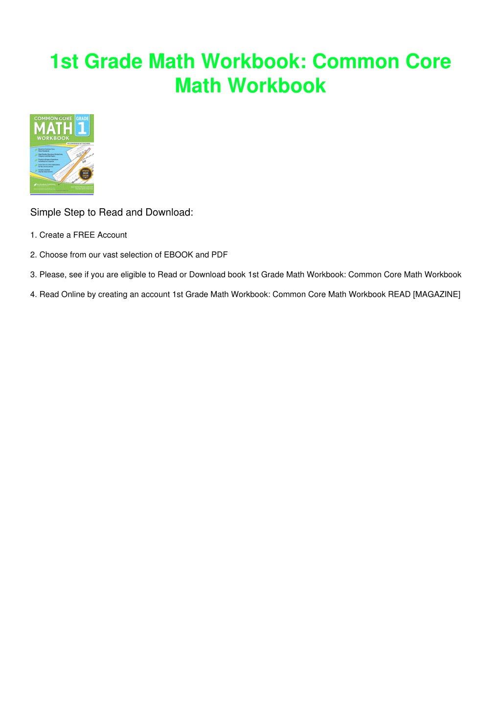 Ppt Pdf 1st Grade Math Workbook Common Core Math Workbook