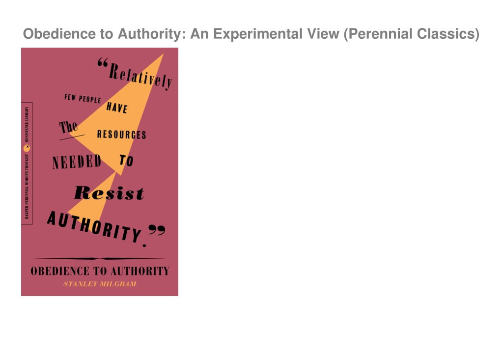 PPT - get (pdf) ‹download› Obedience to Authority: An Experimental View ...