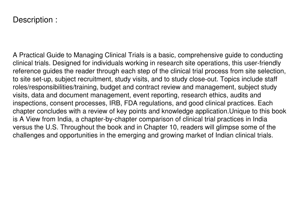 PPT - ‹download› [pdf] A Practical Guide to Managing Clinical Trials ...