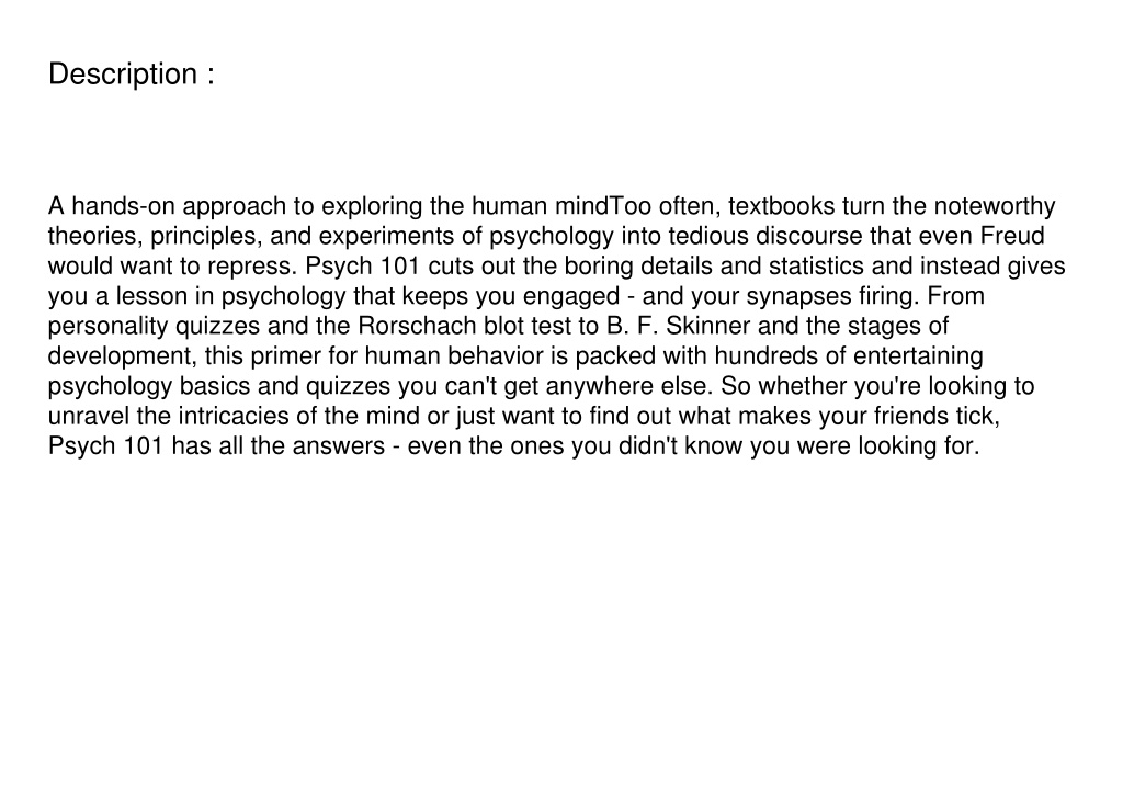 PPT - ‹download› book [pdf] Psych 101: Psychology Facts, Basics ...