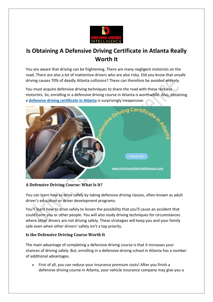 PPT - Obtaining A Defensive Driving Certificate in Atlanta - Know How ...