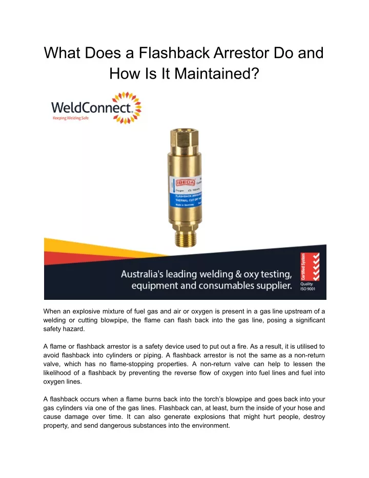 PPT - What Does a Flashback Arrestor Do and How Is It Maintained ...