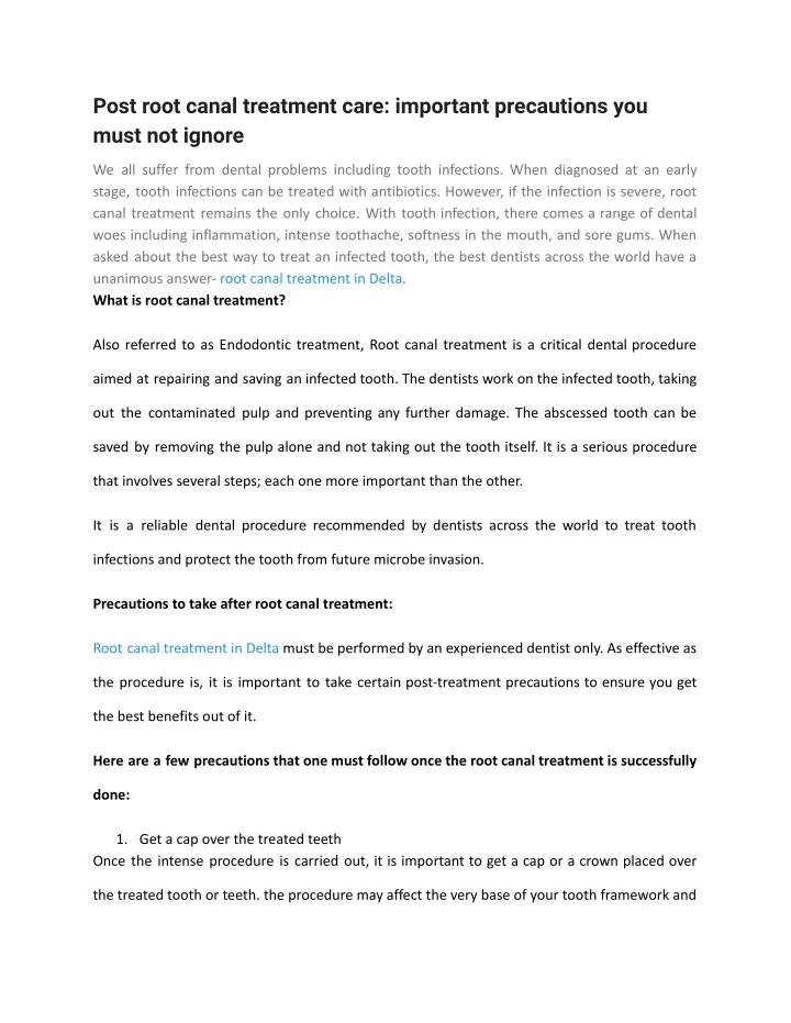 Ppt Post Root Canal Treatment Care Important Precautions You Must