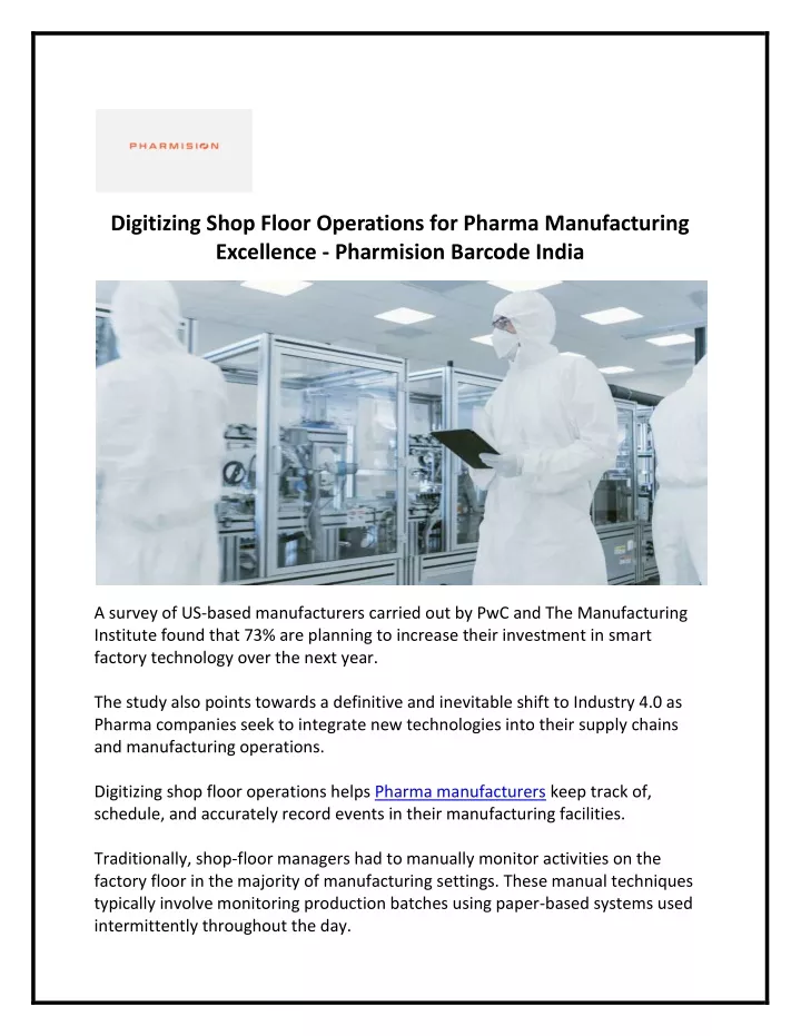 PPT - Manufacturing Operations Traceability In Pharma - Pharmision ...
