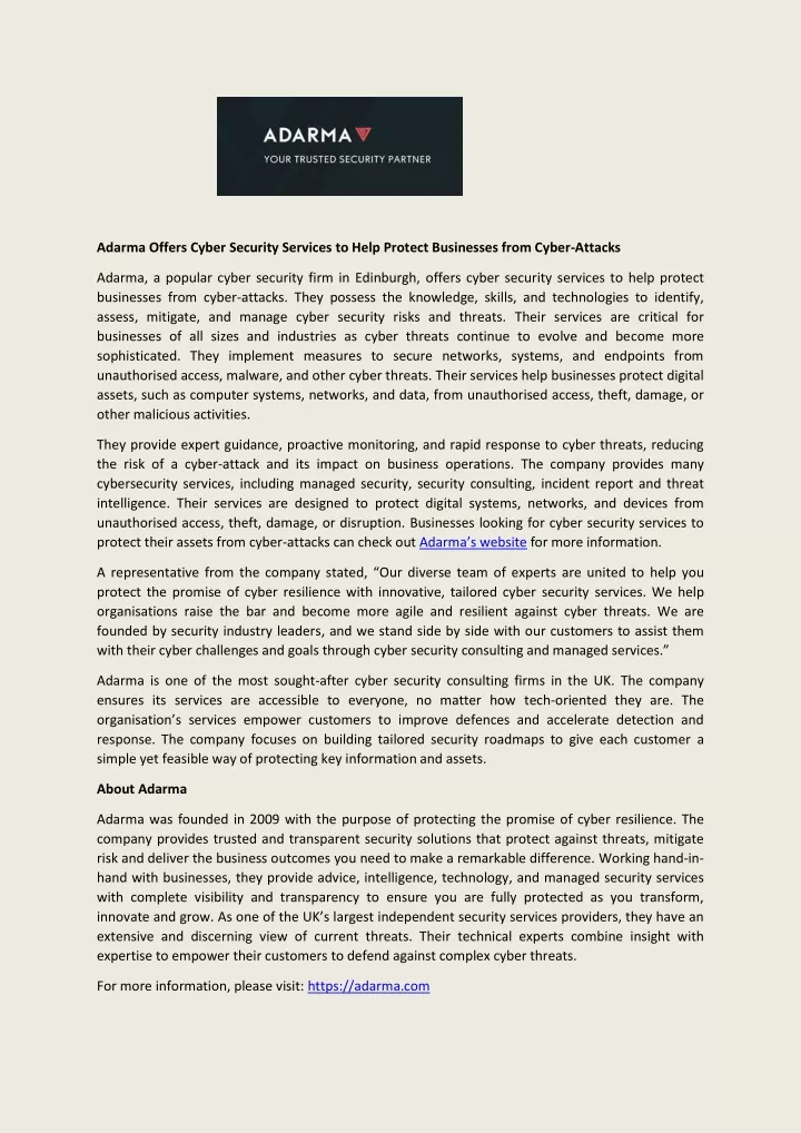 PPT - Adarma Offers Cyber Security Services to Help Protect Businesses ...