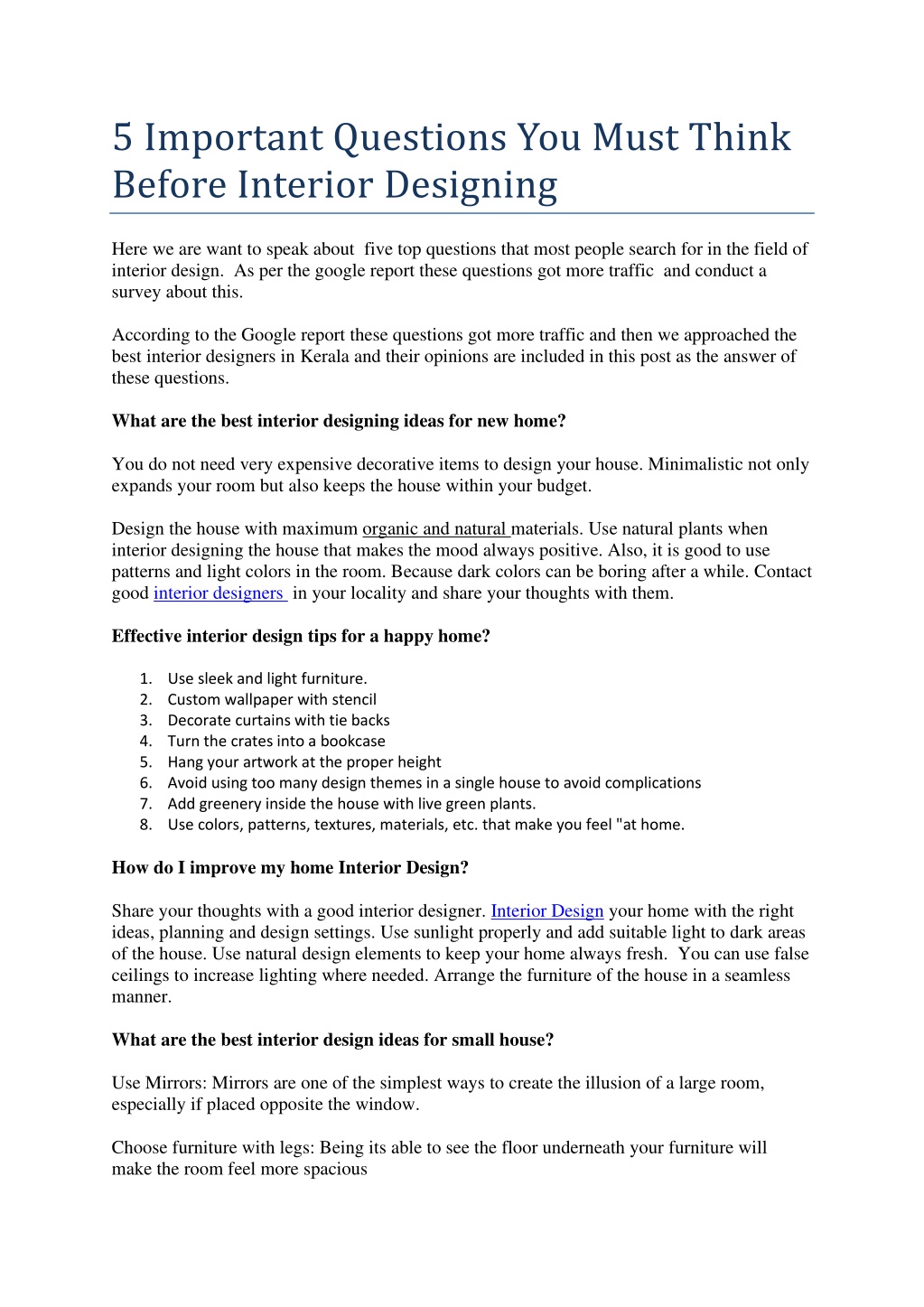 PPT - 5 Important questions you must think before interior designing ...