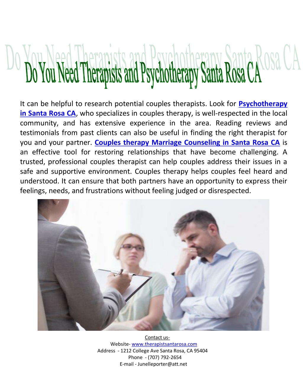 PPT - Do You Need Therapists and Psychotherapy Santa Rosa CA PowerPoint ...
