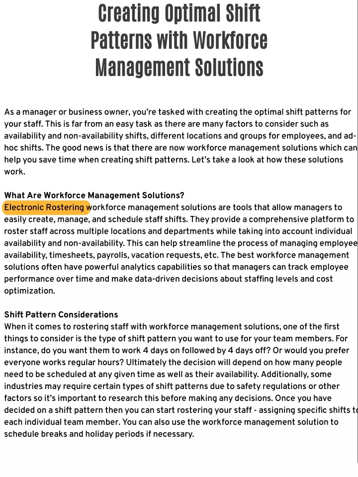 PPT - Creating Optimal Shift Patterns with Workforce Management ...