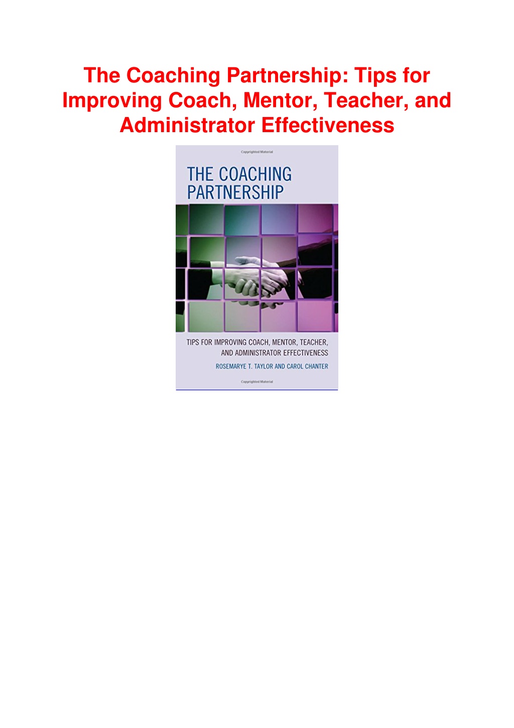 PPT - _PDF_ The Coaching Partnership: Tips for Improving Coach, Mentor ...