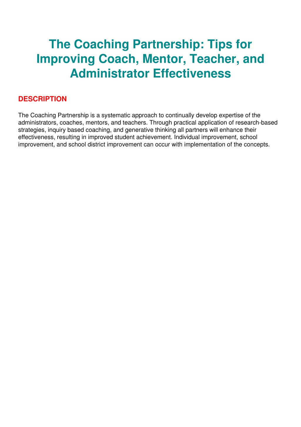PPT - _PDF_ The Coaching Partnership: Tips for Improving Coach, Mentor ...