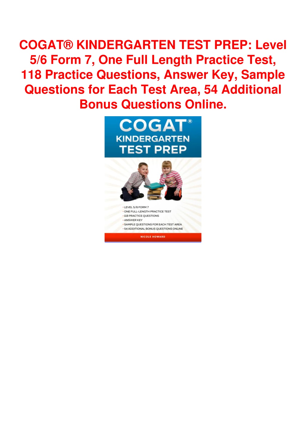 PPT - (PDF/DOWNLOAD) COGAT® KINDERGARTEN TEST PREP: Level 5/6 Form 7 ...