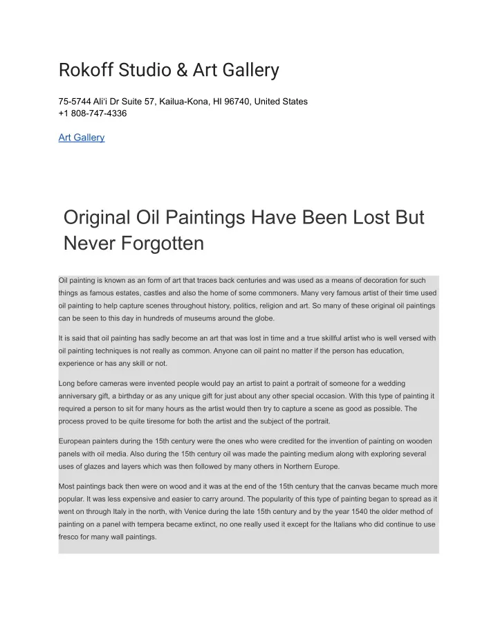 PPT - Rokoff Studio & Art Gallery PowerPoint Presentation, free ...